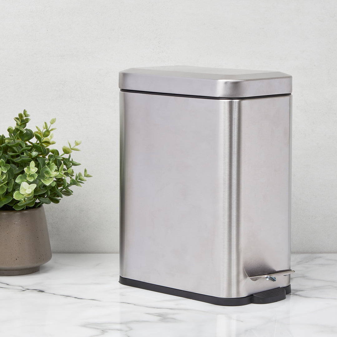 Pifco 5L Slim Line Bin - Brushed Stainless Steel